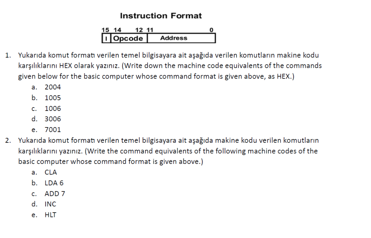 Solved Instruction Format 1. Yukarıda komut formatı verilen | Chegg.com