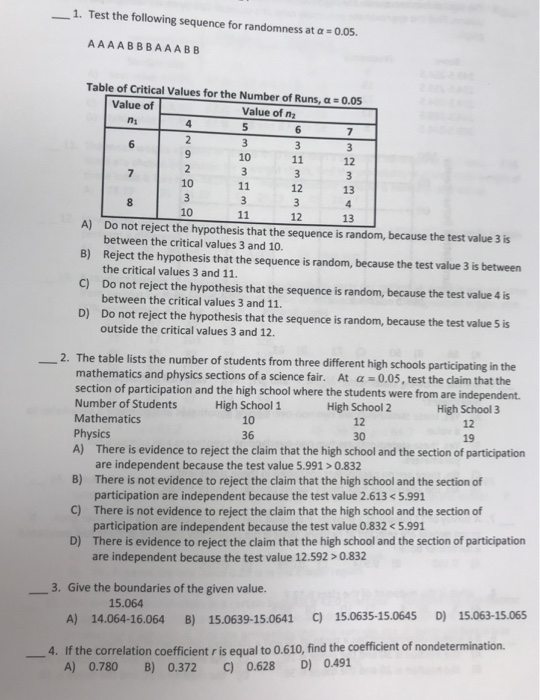 Solved I. Test the following sequence for randomness at | Chegg.com