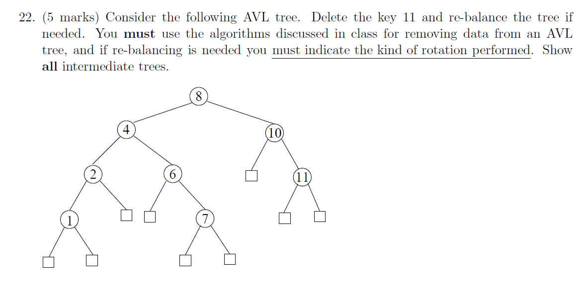 Solved 22. (5 marks) Consider the following AVL tree. Delete | Chegg.com