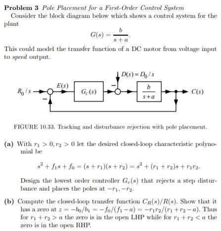 Solved Problem 3 Pole Placement for a First-Order Control | Chegg.com