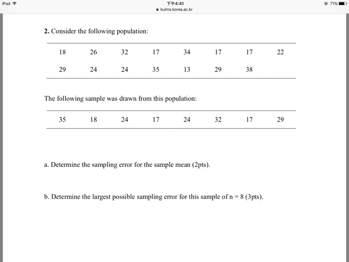 Solved Consider the following population: The following | Chegg.com