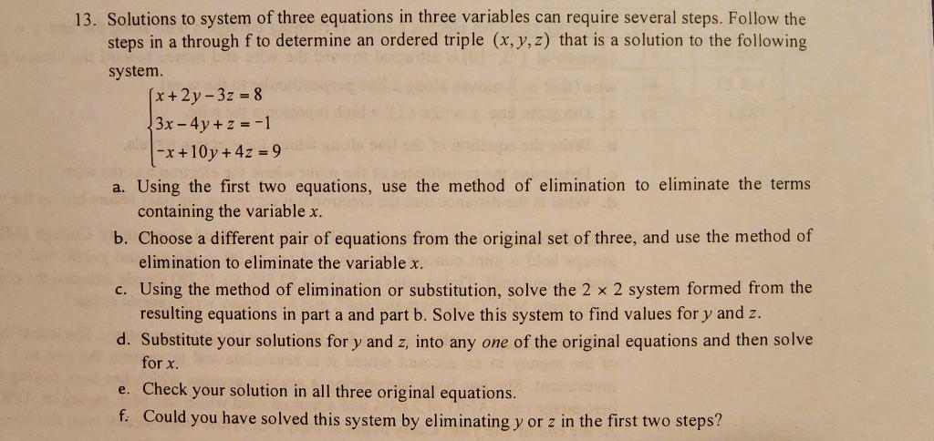 Solved 3. Solutions to system of three equations in three | Chegg.com