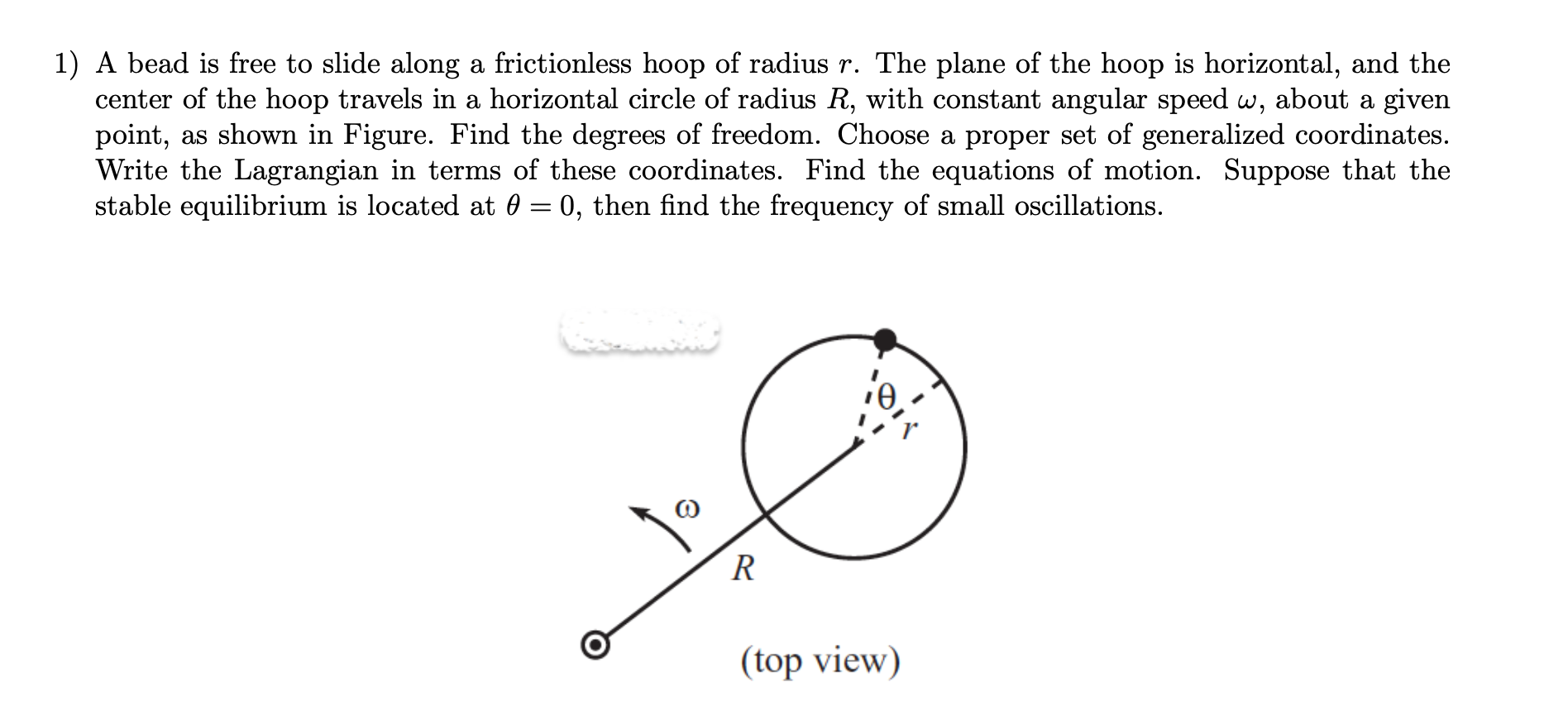 Solved 1) A bead is free to slide along a frictionless hoop | Chegg.com
