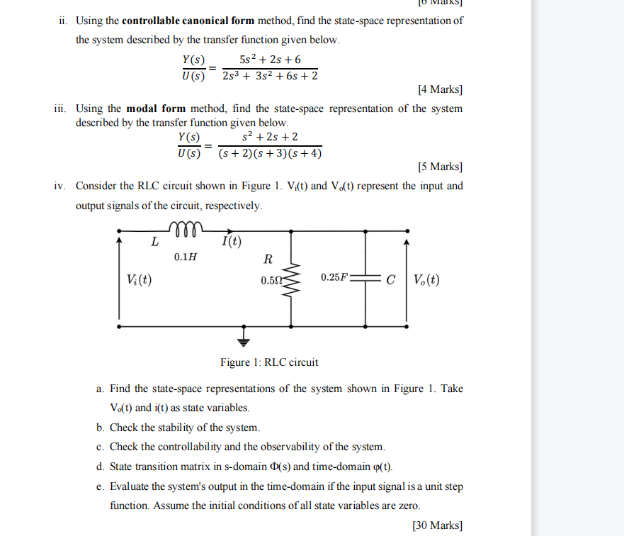 Solved ii. Using the controllable canonical form method, | Chegg.com