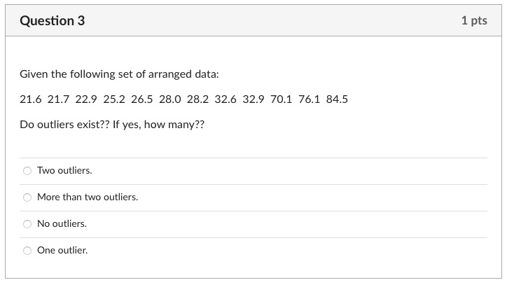 Solved Given the following set of arranged data: the value | Chegg.com