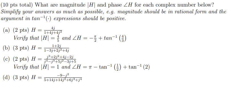 Solved (10 pts total) What are magnitude ∣H∣ and phase ∠H | Chegg.com