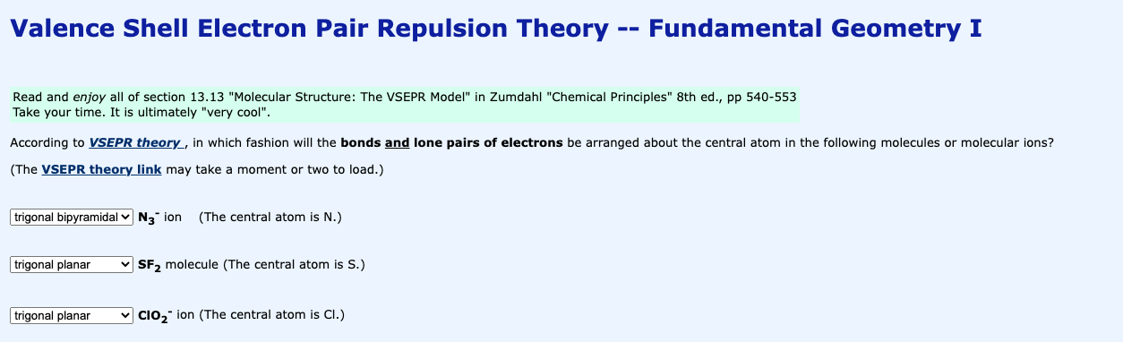 Solved Valence Shell Electron Pair Repulsion Theory -- | Chegg.com