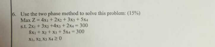 Solved 6. Use the two phase method to solve this problem: | Chegg.com