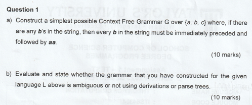 Solved a) Construct a simplest possible Context Free Grammar | Chegg.com
