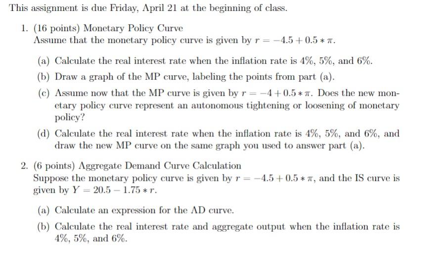 Solved This assignment is due Friday, Λ pril 21 at the | Chegg.com