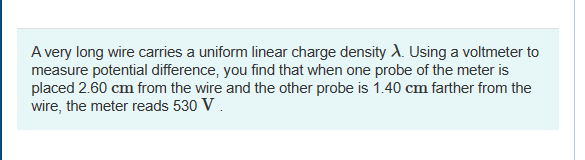 Solved A very long wire carries a uniform linear charge | Chegg.com