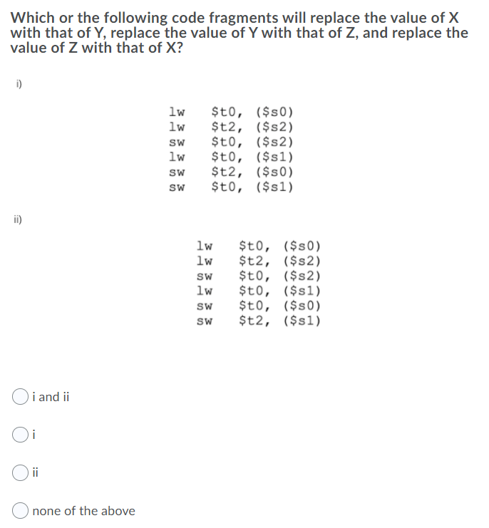 Solved Which or the following code fragments will replace | Chegg.com