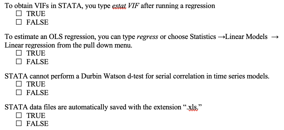 Solved To obtain VIFs in STATA, you type estat VIF after | Chegg.com