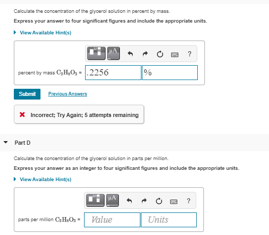 Solved A 2.300x10-2 M solution of glycerol (CH3O3) in water | Chegg.com
