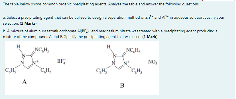 Solved The table below shows common organic precipitating | Chegg.com