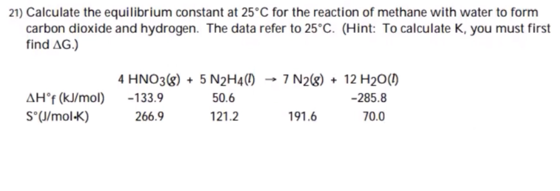 Solved 21 Calculate The Equilibrium Constant At 25∘c For