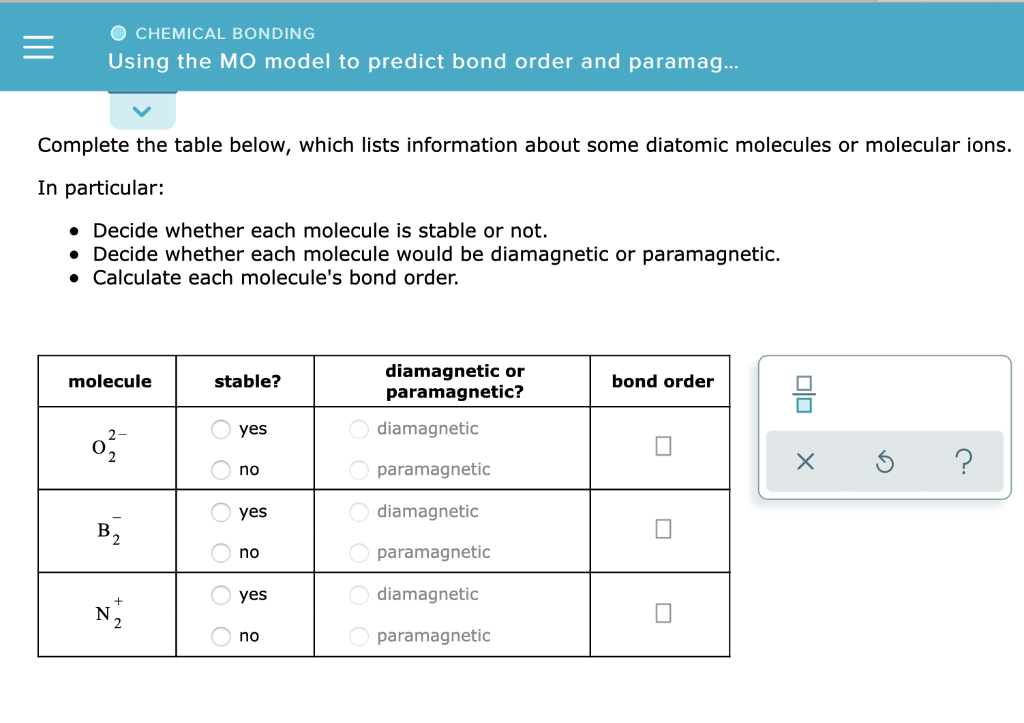Solved O CHEMICAL BONDING Using the MO model to predict bond | Chegg.com