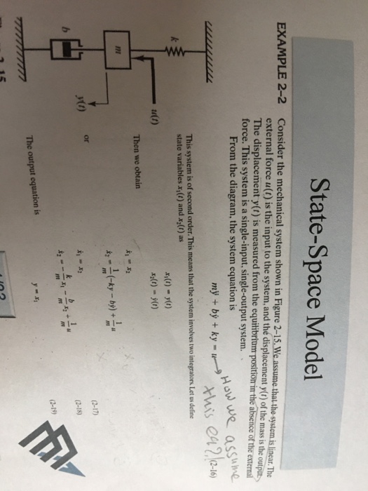Solved State-Space Model 2-2 Consider the mechanical system | Chegg.com