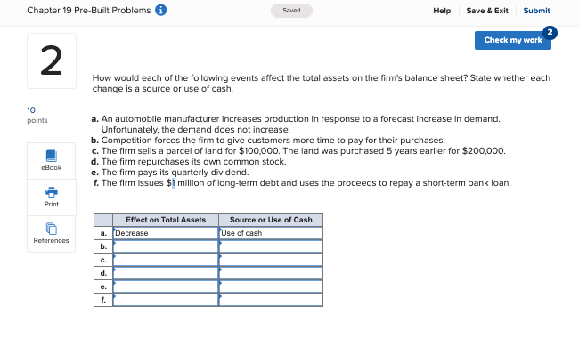 Chapter 19 Pre-Built Problems Saved Help Save & Exit | Chegg.com