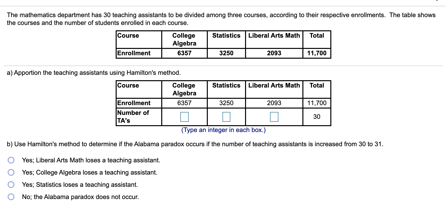 Solved The mathematics department has 30 teaching assistants | Chegg.com