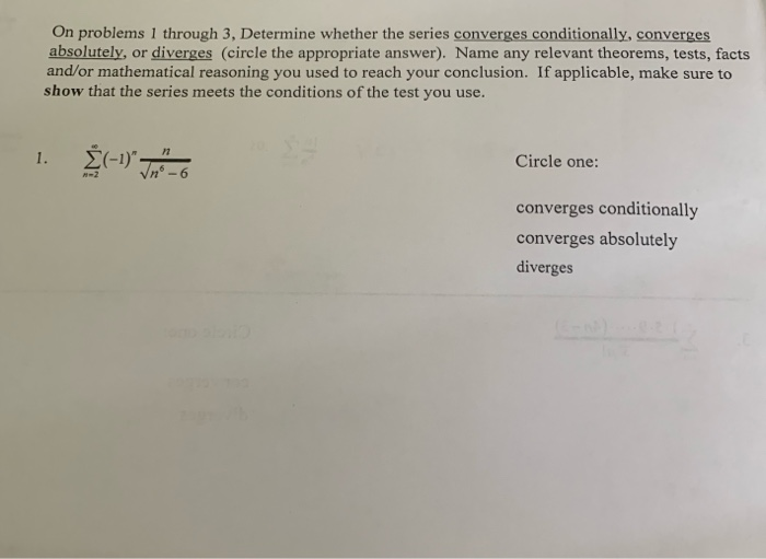 Solved On problems 1 through 3, Determine whether the series | Chegg.com