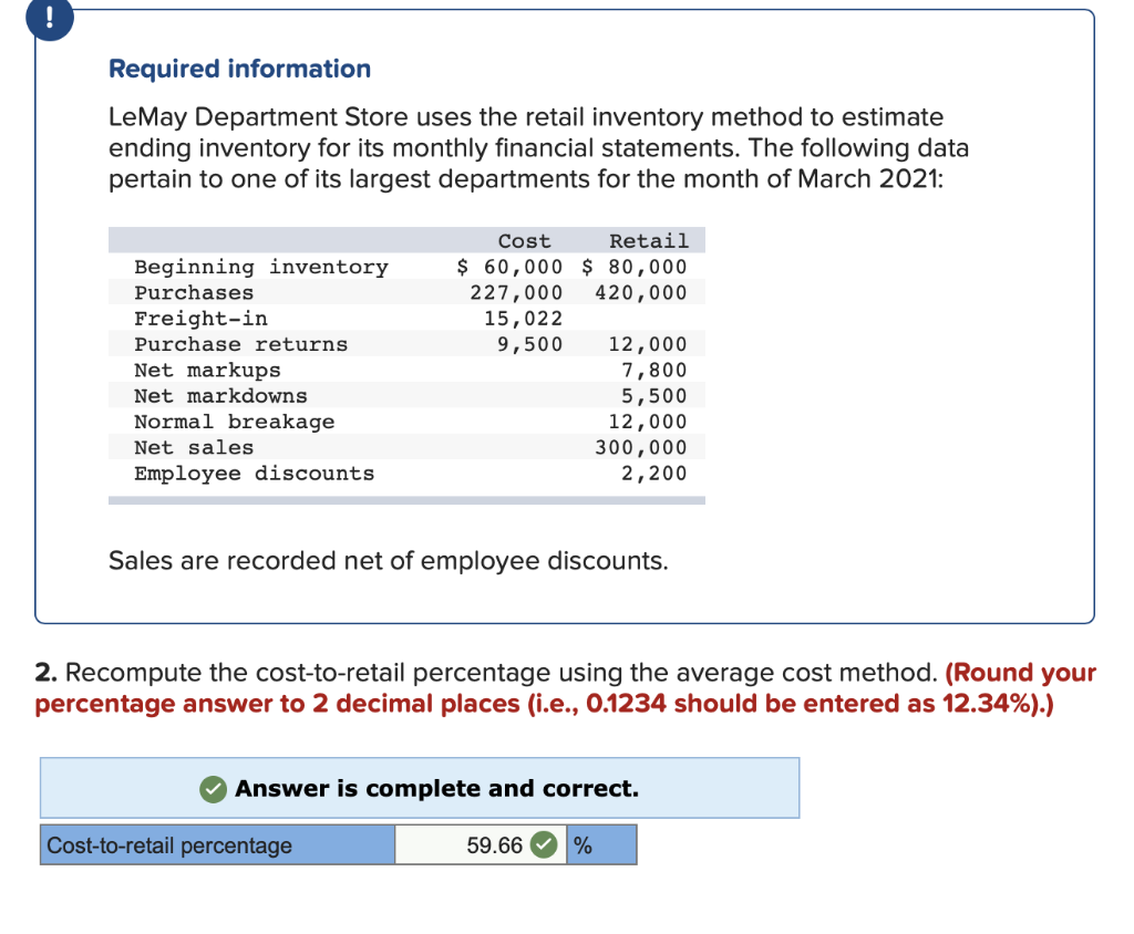 Solved Required information LeMay Department Store uses the | Chegg.com