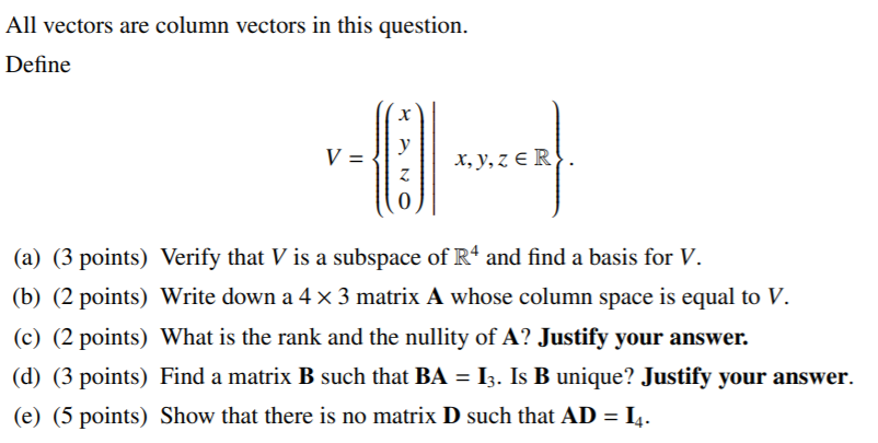 Solved All vectors are column vectors in this question. | Chegg.com