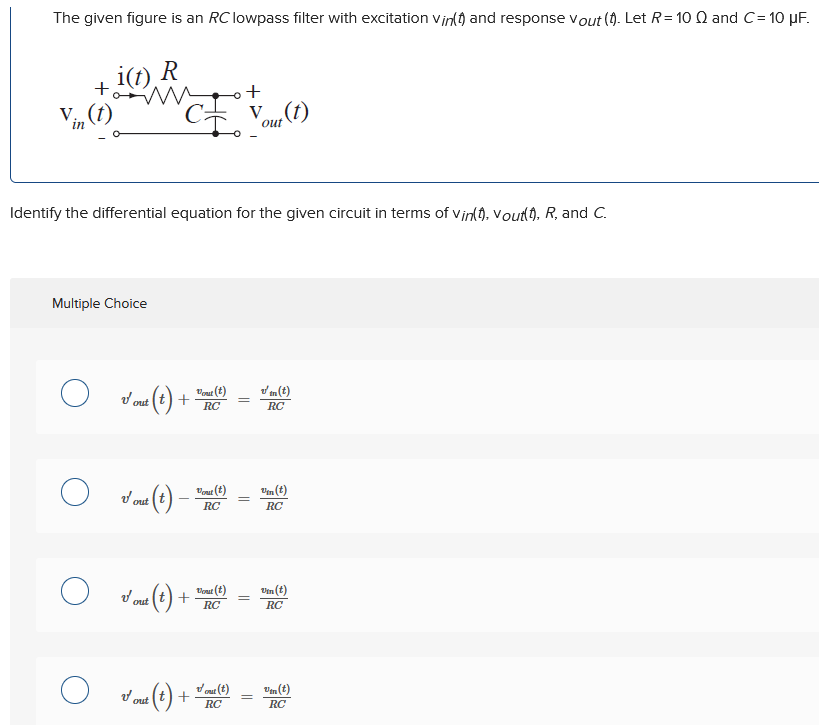 Solved The given figure is an RC ﻿lowpass filter with | Chegg.com