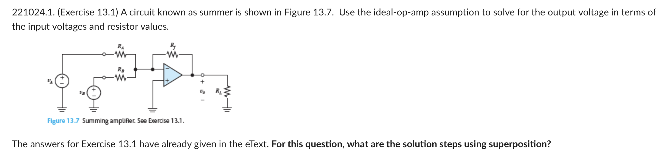 Solved A circuit known as summer is shown in Figure 13.7. | Chegg.com