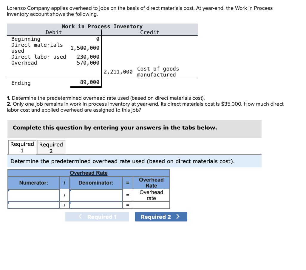 Solved Lorenzo Company applies overhead to jobs on the basis | Chegg.com