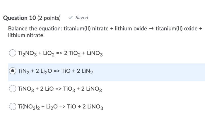 Solved Question 10 (2 points) Saved Balance the equation: | Chegg.com
