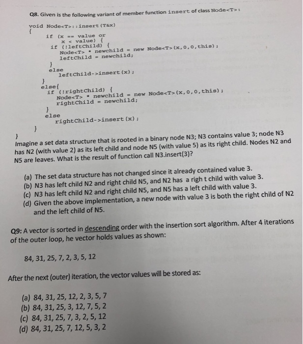 Solved Q8 Given Is The Following Variant Of Member Function 5865