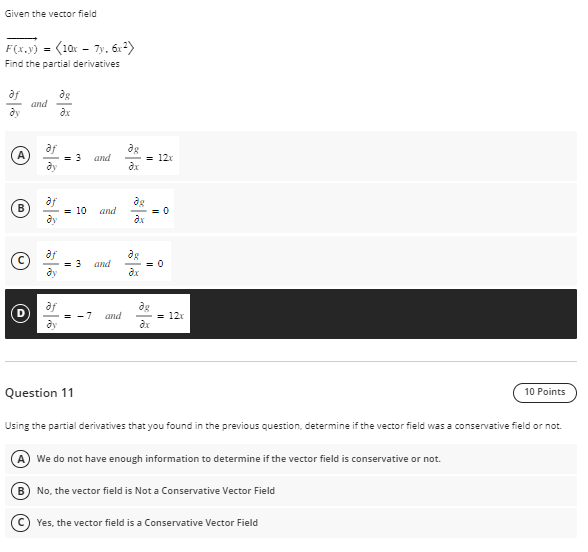Solved Given the vector field F(x,y)= 10x−7y,6x2 Find the | Chegg.com