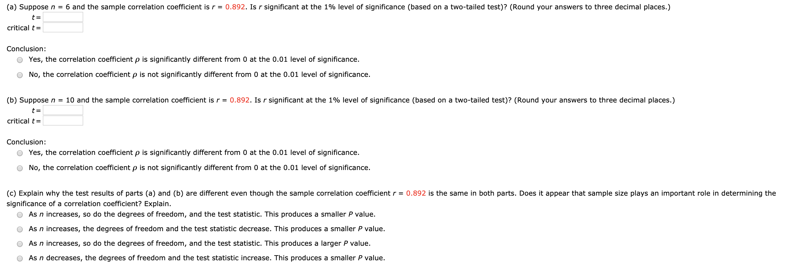 Solved A Suppose N 6 And The Sample Correlation