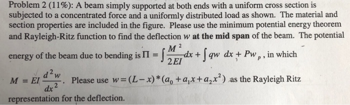 Solved Problem 2 (11%): A beam simply supported at both ends | Chegg.com