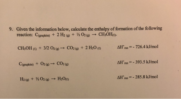 Solved Given the information below, calculate the enthalpy | Chegg.com