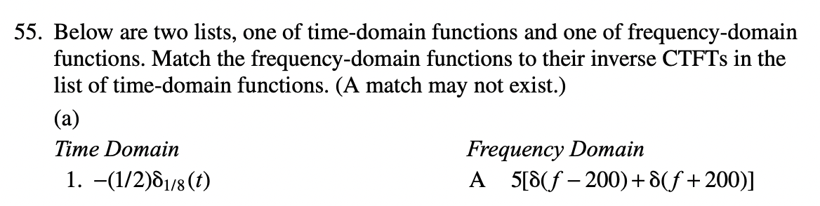 55. Below are two lists, one of time-domain functions | Chegg.com
