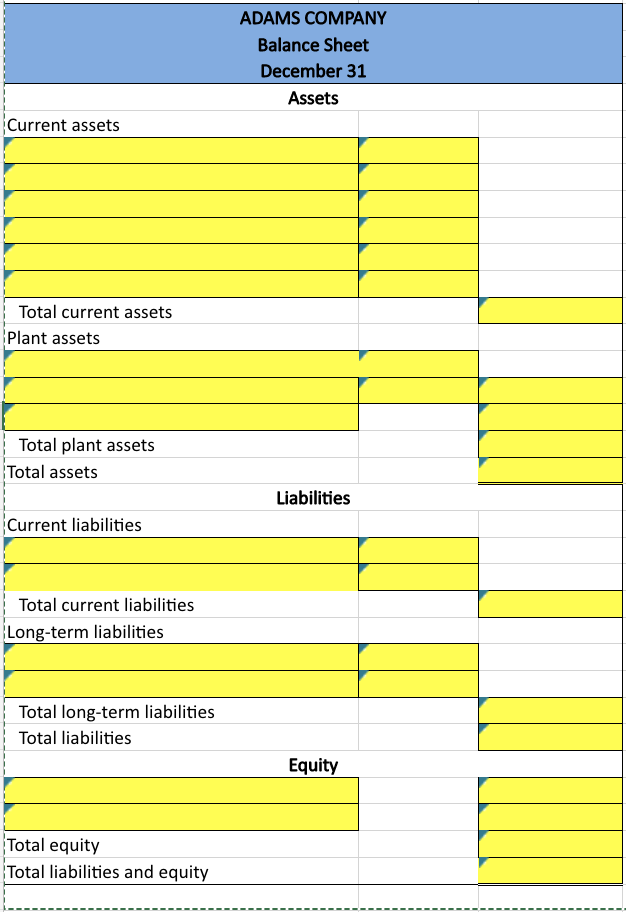 Solved Adams Company reports the following balance sheet | Chegg.com