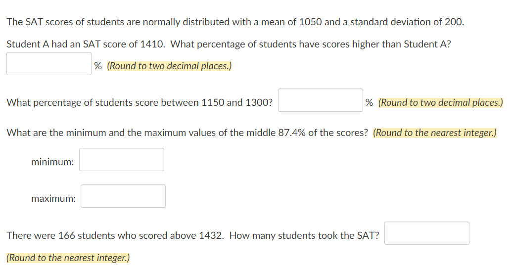 Solved The SAT scores of students are normally distributed | Chegg.com