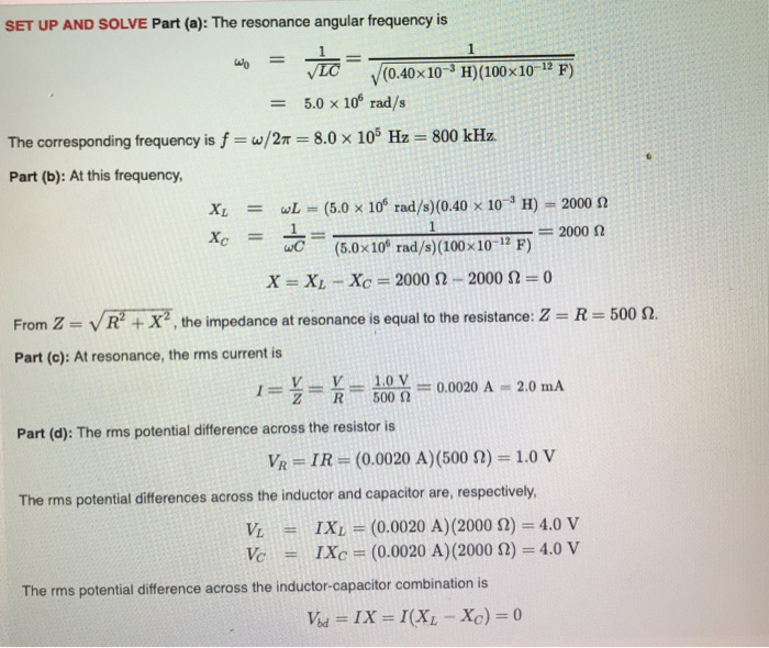 Solved Constants The resonant response of the series R-L-C | Chegg.com
