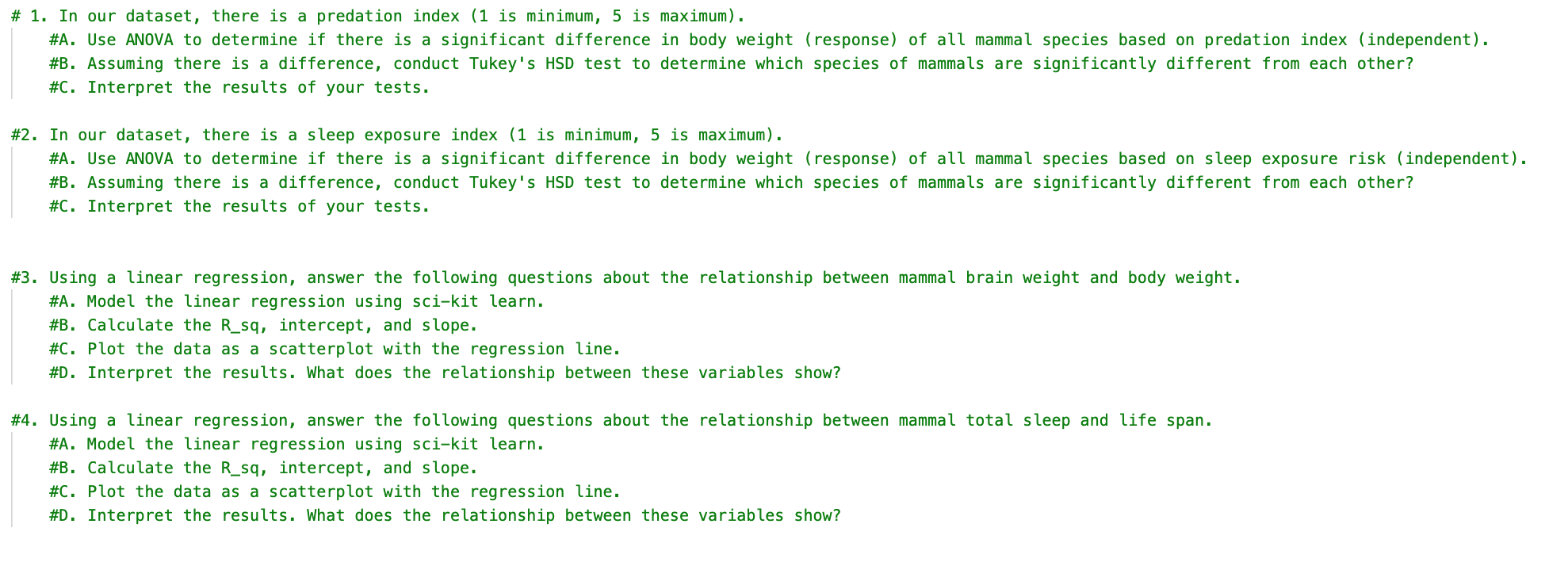 Solved \# 1. In our dataset, there is a predation index (1 | Chegg.com