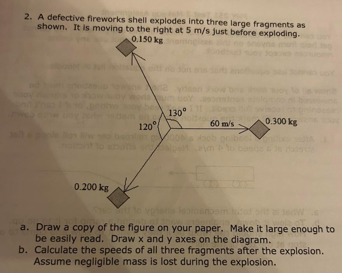 Solved 2. A defective fireworks shell explodes into three | Chegg.com