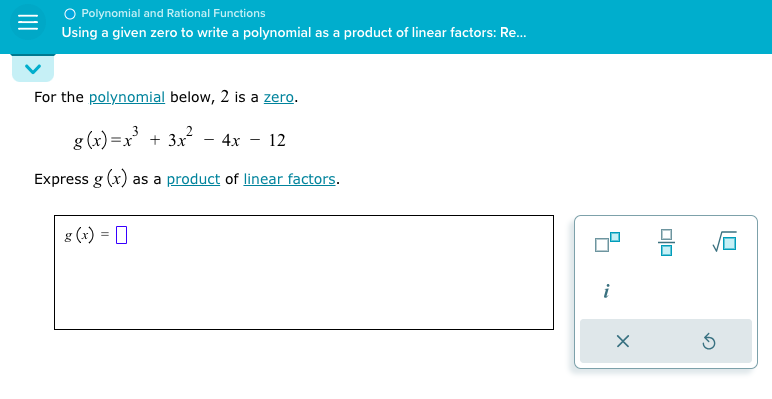 Solved Polynomial and Rational Functions Using a given zero | Chegg.com