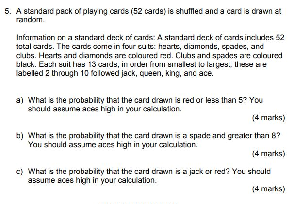 Solved 5. A standard pack of playing cards (52 cards) is | Chegg.com