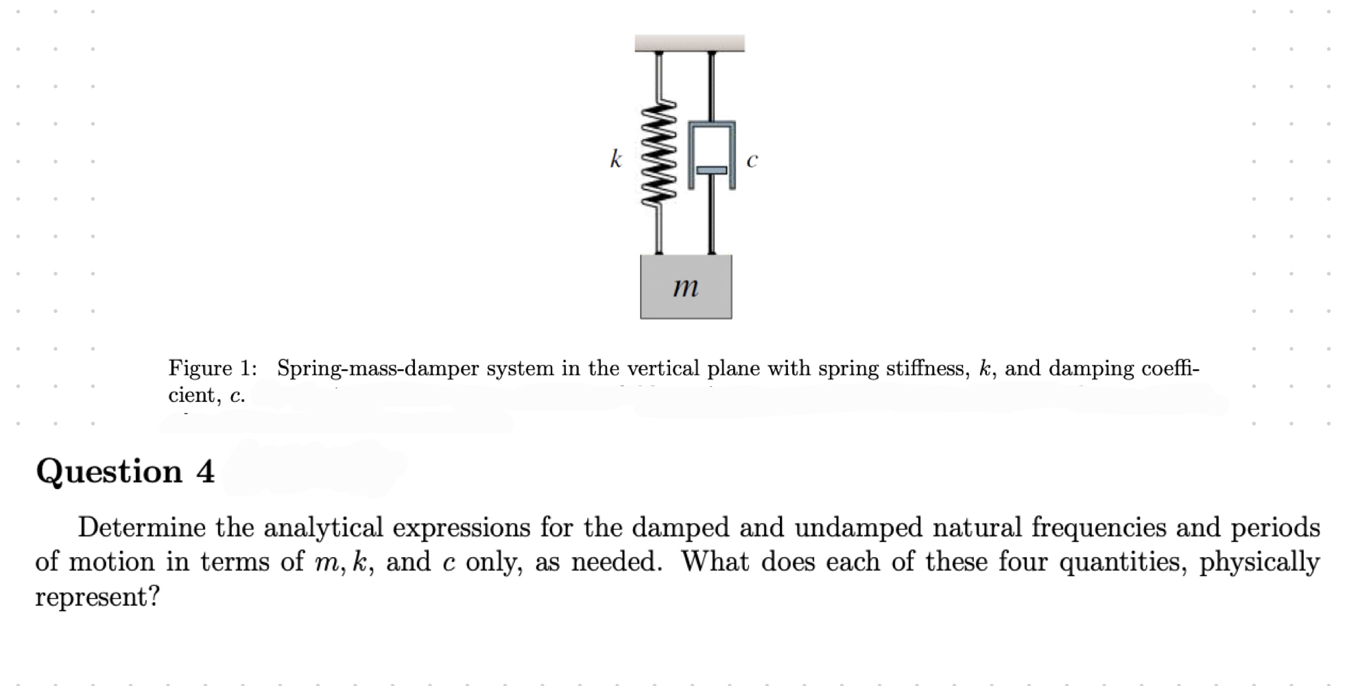 Solved Figure 1: Spring-mass-damper system in the vertical | Chegg.com