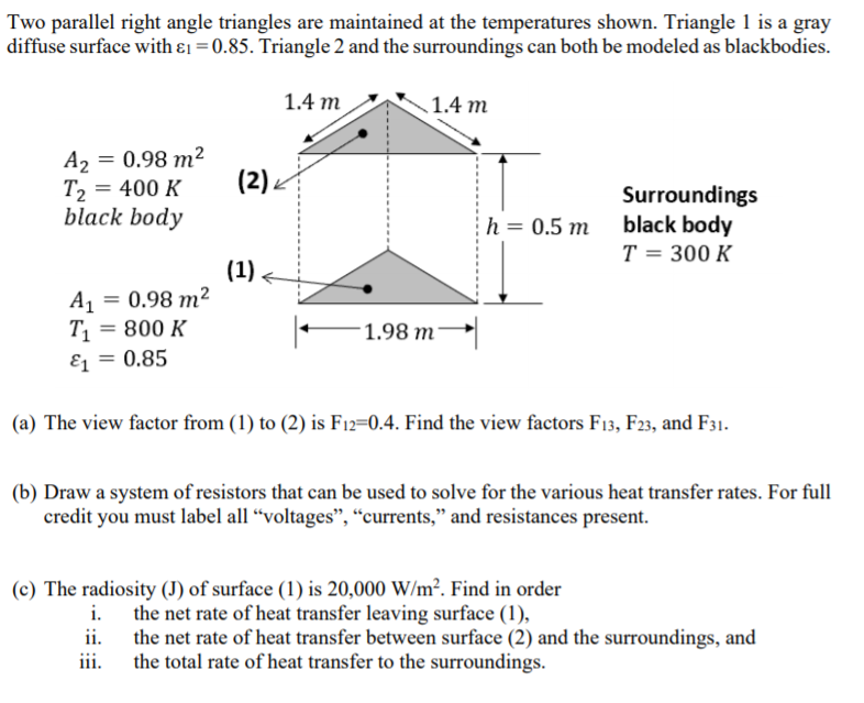 Solved Two parallel right angle triangles are maintained at | Chegg.com
