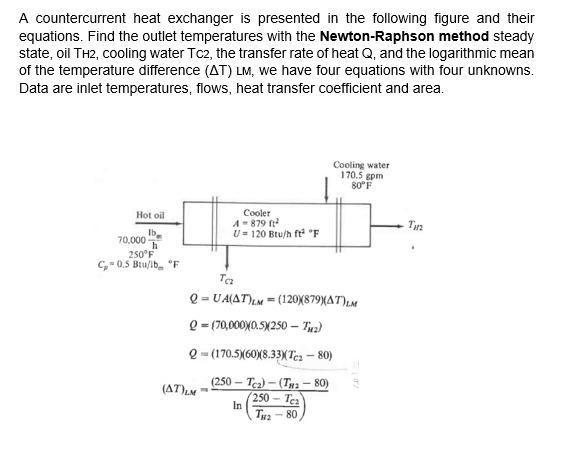 Solved A countercurrent heat exchanger is presented in the | Chegg.com