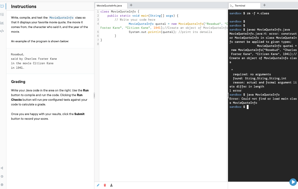 Solved Instructions Write, compile, and test the MovieQuote | Chegg.com Solved Instructions Write, compile, and test the MovieQuote | Chegg.com
