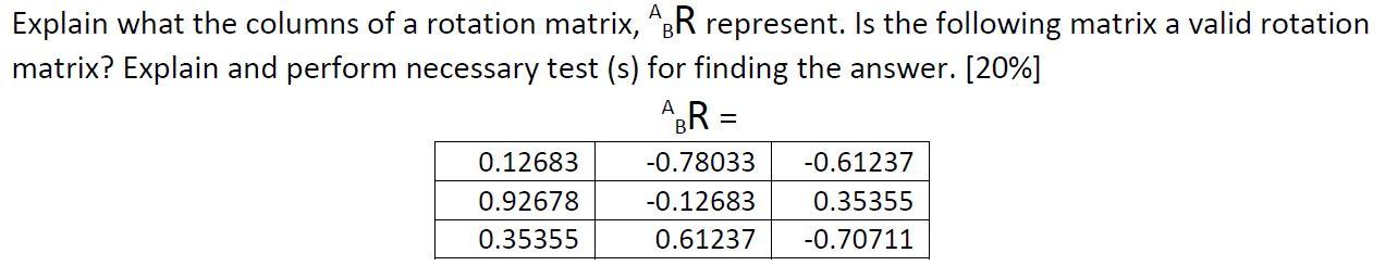 Solved A = Explain what the columns of a rotation matrix, AR | Chegg.com