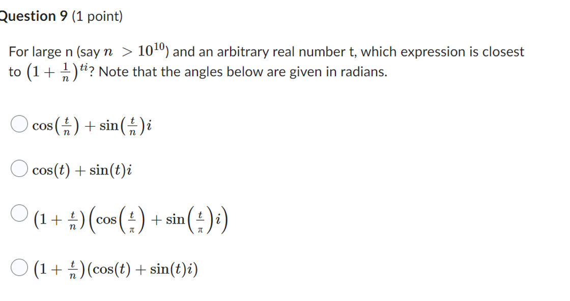 Solved Question 9 (1 ﻿point)For large n (say n>1010 ) ﻿and | Chegg.com